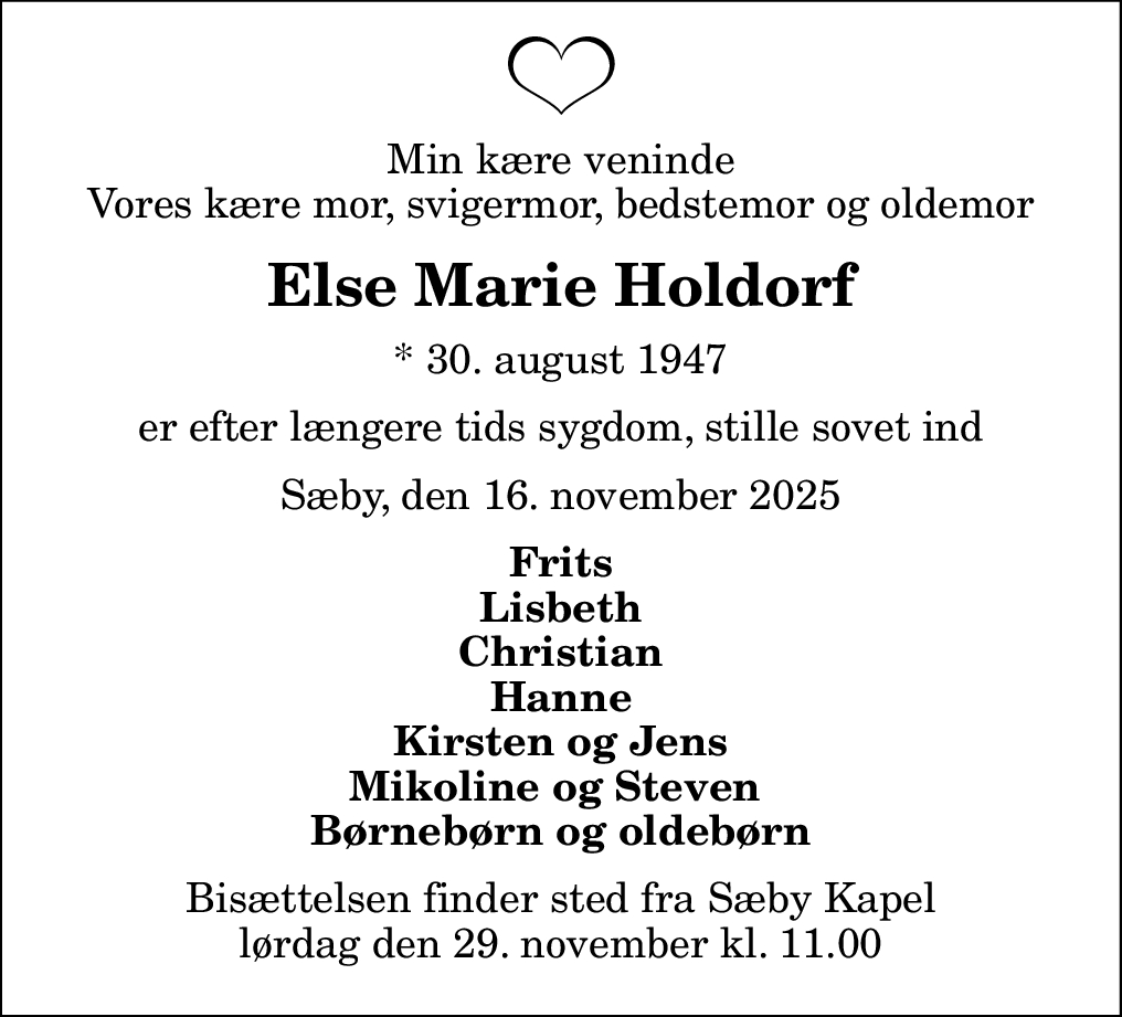 Dødsannonce for Else Marie Holdorf | Nordjyske.dk