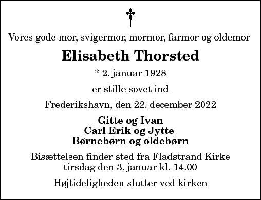 Dødsannonce for Elisabeth Thorsted | Nordjyske.dk