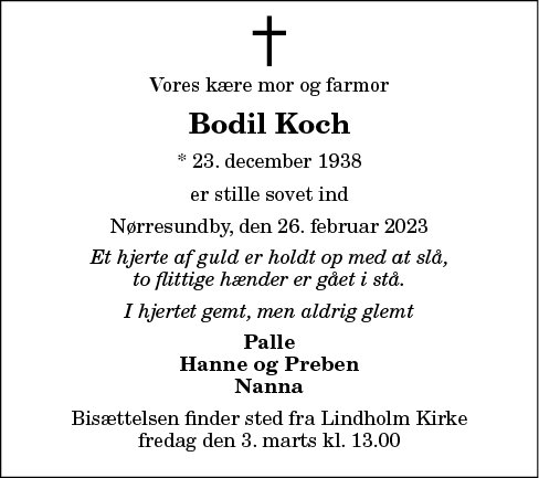 Dødsannonce for Bodil Koch | Nordjyske.dk