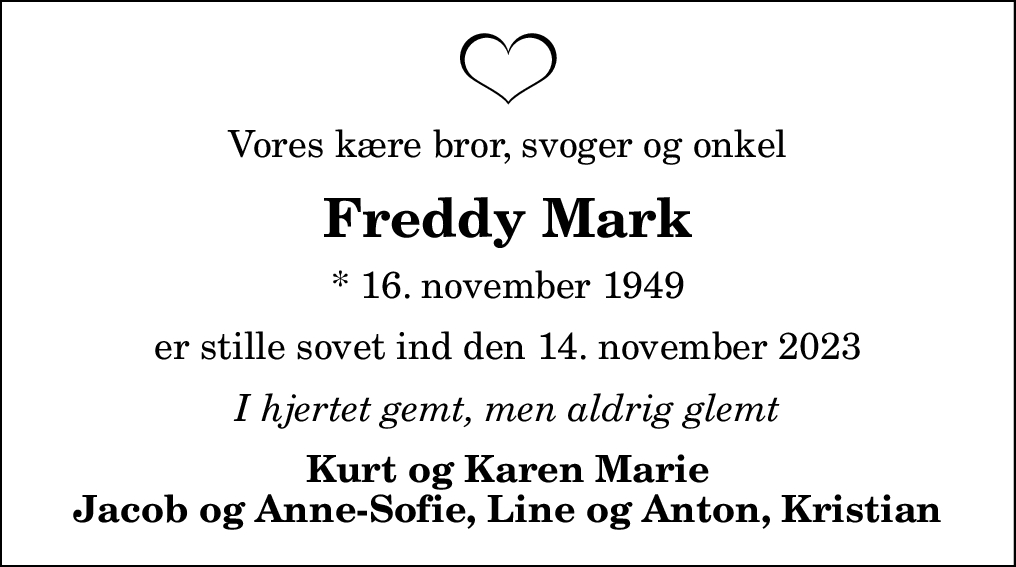 Dødsannonce for Freddy Mark | Nordjyske.dk