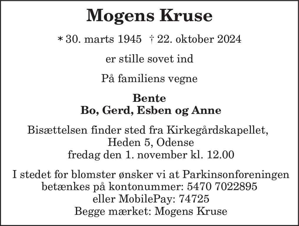 Dødsannonce for Mogens Kruse | Nordjyske.dk