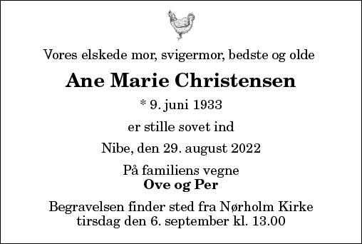 Dødsannonce for Ane Marie Christensen | Nordjyske.dk