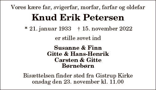 Dødsannonce for Knud Erik Petersen | Nordjyske.dk