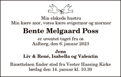 Dødsannonce for Bente Melgaard Poss | Nordjyske.dk