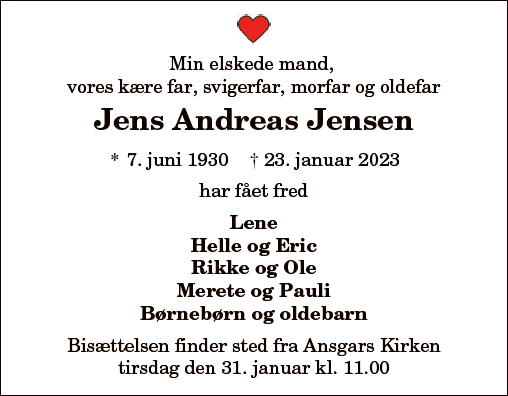 Dødsannonce for Jens Andreas Jensen | Nordjyske.dk