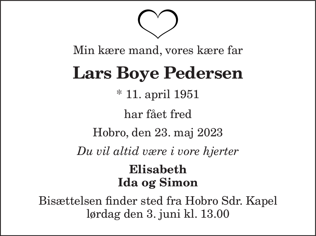 Dødsannonce for Lars Boye Pedersen | Nordjyske.dk
