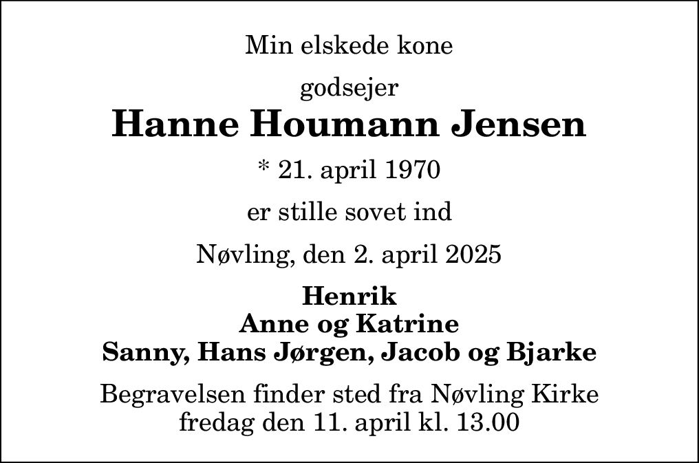 Dødsannonce for Hanne Houmann Jensen | Nordjyske.dk