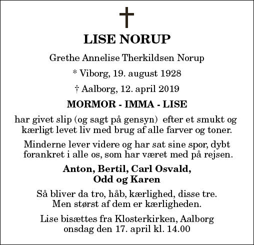 Dødsannonce for Lise Norup | Nordjyske.dk