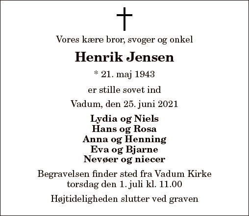 Dødsannonce for Henrik Jensen | Nordjyske.dk