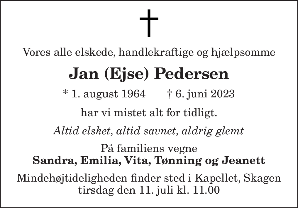 Dødsannonce for Jan (Ejse) Pedersen | Nordjyske.dk