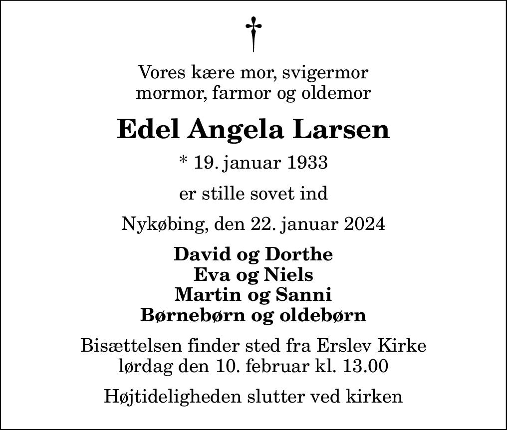 Dødsannonce for Edel Angela Larsen | Nordjyske.dk