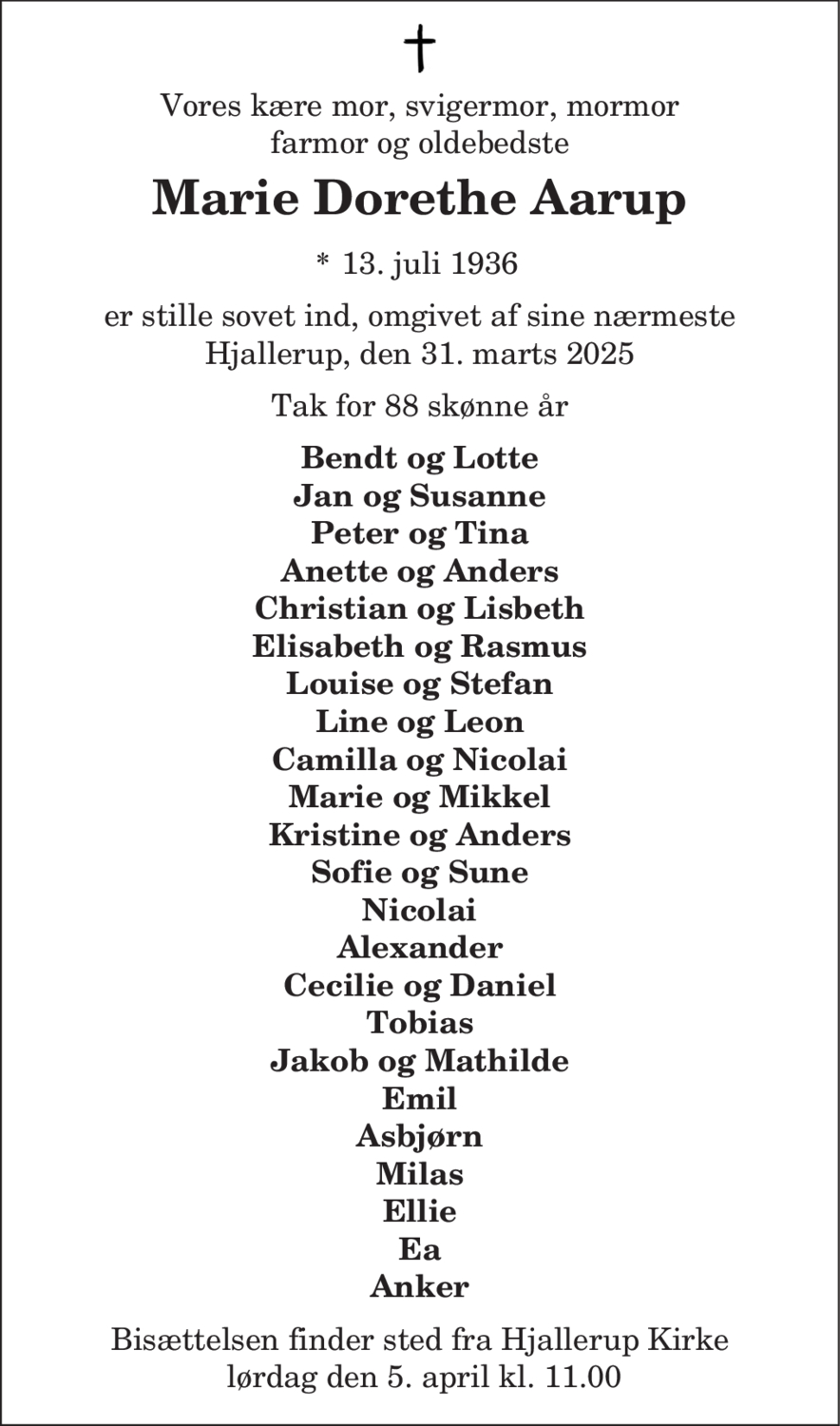 Dødsannonce for Marie Dorethe Aarup | Nordjyske.dk