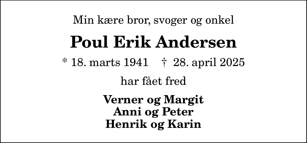 Dødsannonce for Poul Erik Andersen | Nordjyske.dk