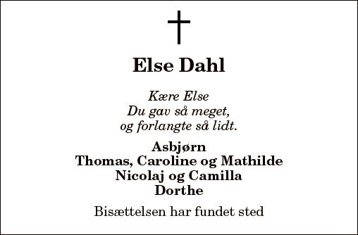 Dødsannonce for Else Dahl | Nordjyske.dk