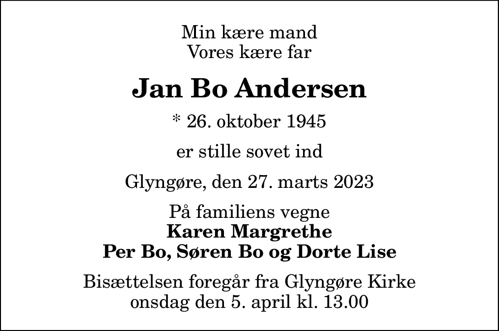 Dødsannonce for Jan Bo Andersen | Nordjyske.dk