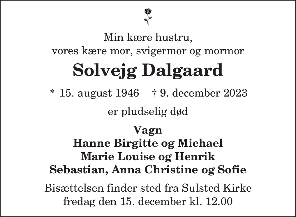 Dødsannonce for Solvejg Dalgaard | Nordjyske.dk