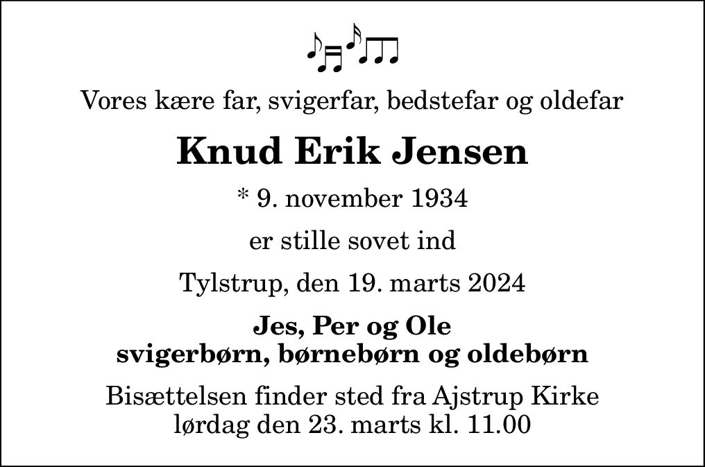 Dødsannonce for Knud Erik Jensen | Nordjyske.dk