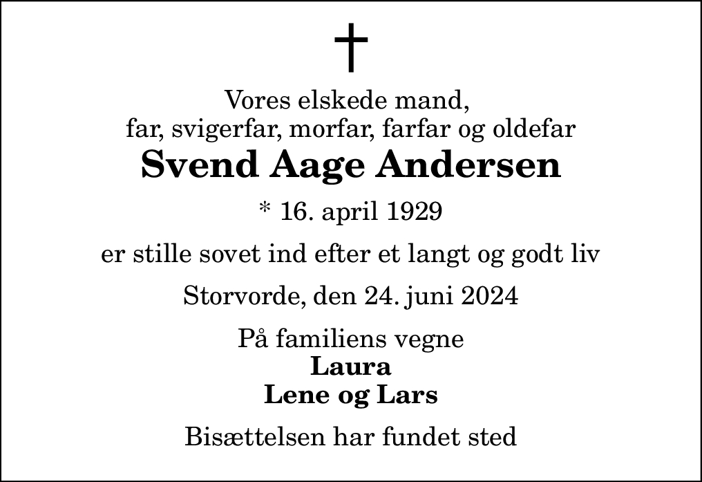 Dødsannonce for Svend Aage Andersen | Nordjyske.dk