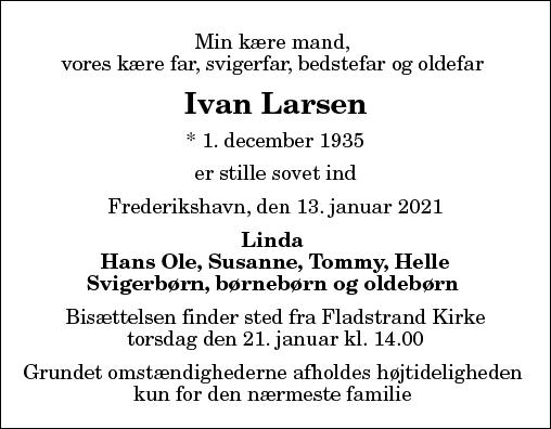 Dødsannonce for Ivan Larsen | Nordjyske.dk