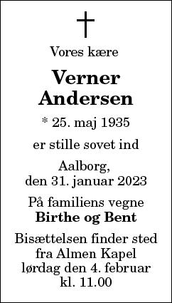 Dødsannonce for Verner Andersen | Nordjyske.dk