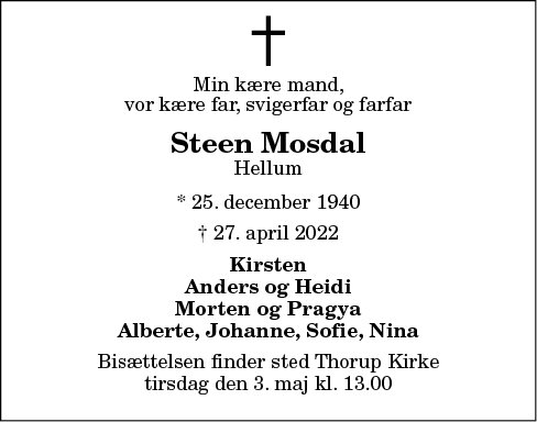 Dødsannonce for Steen Mosdal | Nordjyske.dk