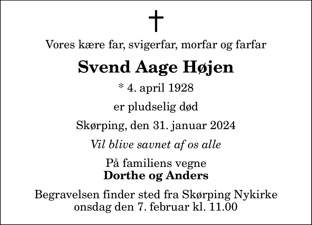 Dødsannonce for Svend Aage Højen | Nordjyske.dk
