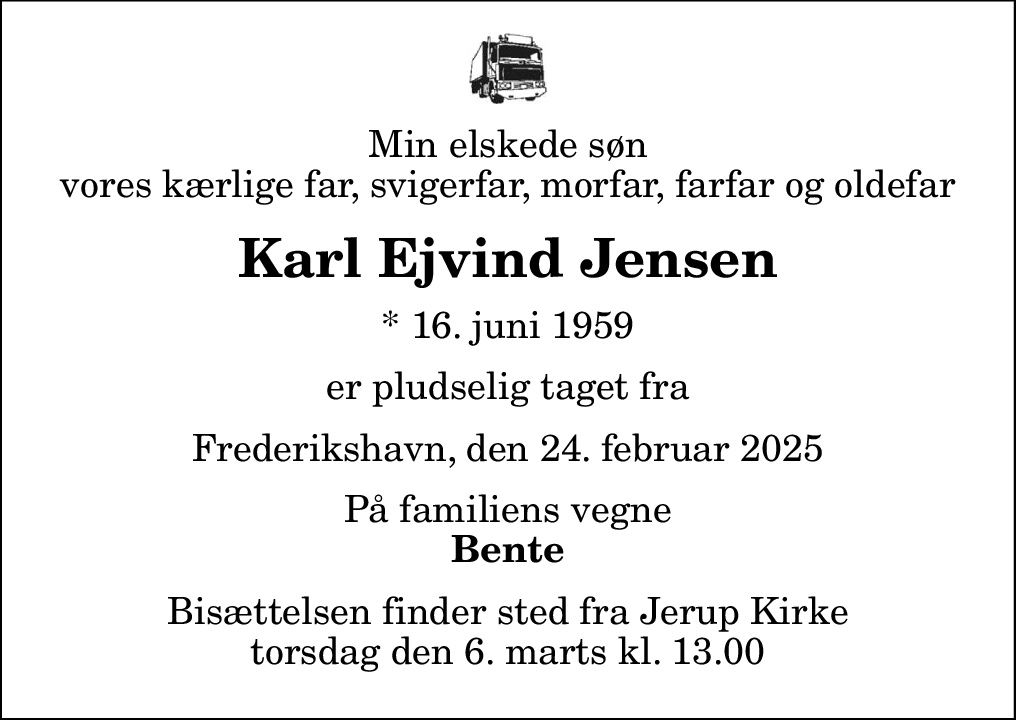 Dødsannonce for Karl Ejvind Jensen | Nordjyske.dk