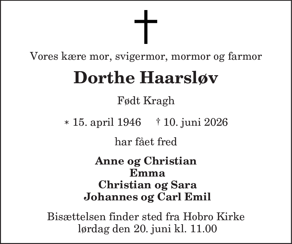 Dødsannonce for Dorthe Haarsløv | Nordjyske.dk