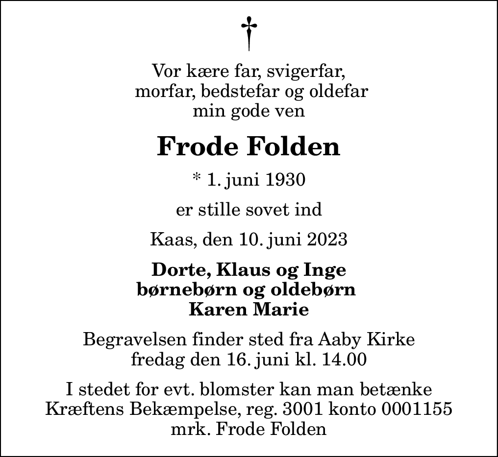 Dødsannonce for Frode Folden | Nordjyske.dk