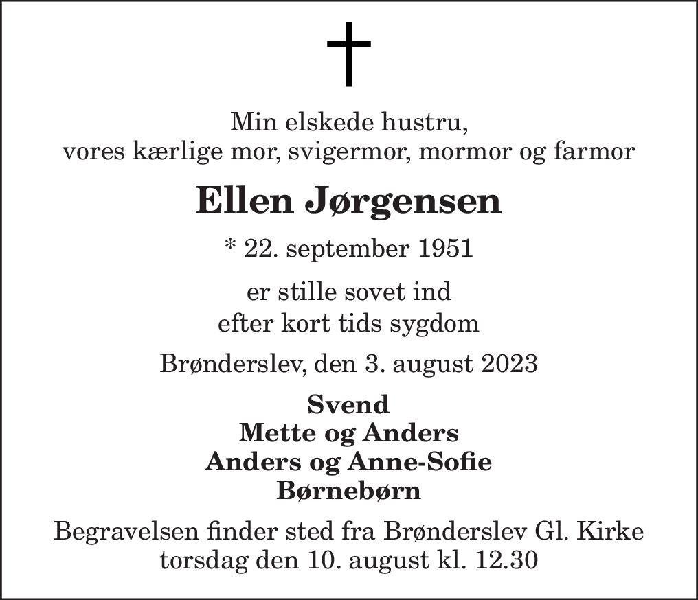 Dødsannonce for Ellen Marie Jørgensen | Nordjyske.dk