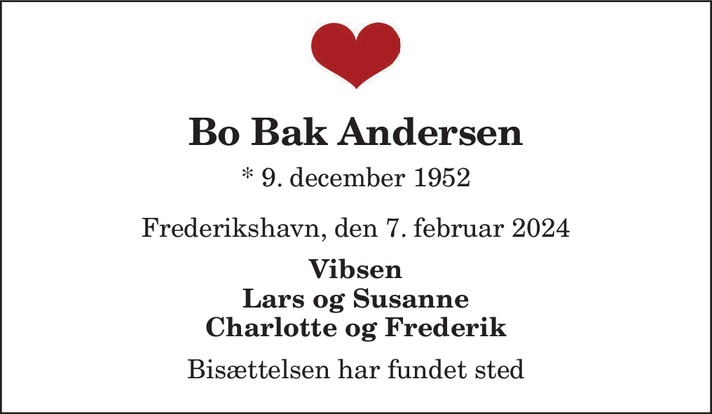 Dødsannonce for Bo Bak Andersen | Nordjyske.dk