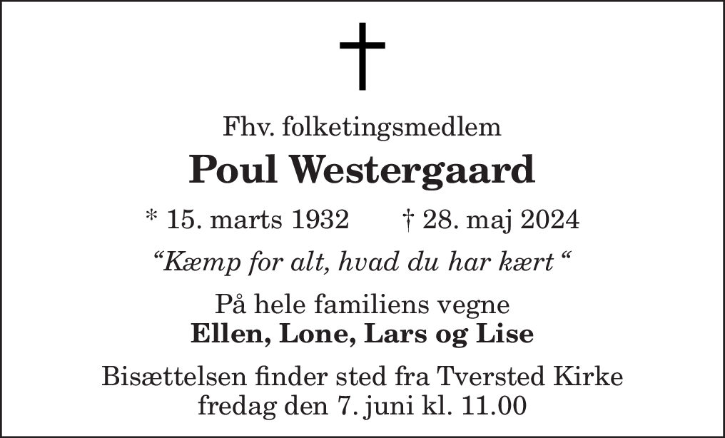 Dødsannonce for Poul Westergaard | Nordjyske.dk