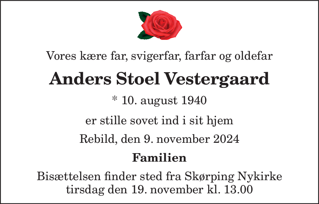 Dødsannonce for Anders Stoel Vestergaard | Nordjyske.dk