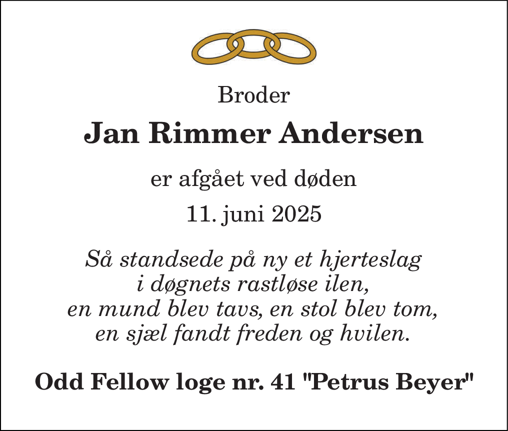 Dødsannonce for Jan Rimmer Andersen | Nordjyske.dk
