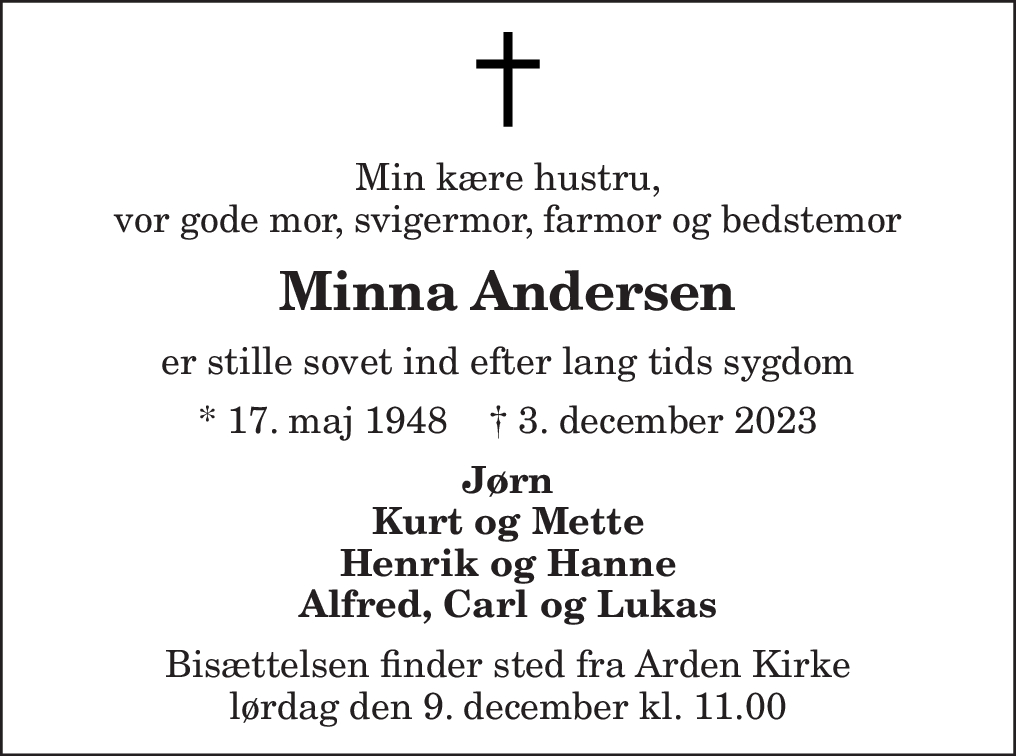 Dødsannonce for Minna Andersen | Nordjyske.dk