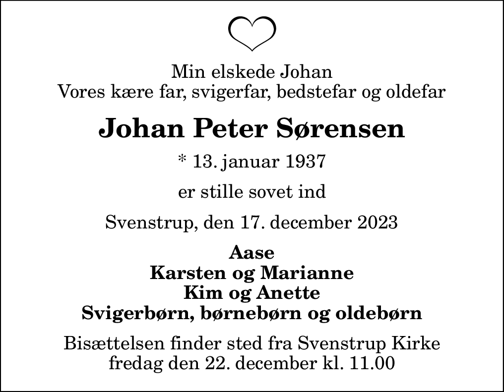 Dødsannonce for Johan Peter Sørensen | Nordjyske.dk