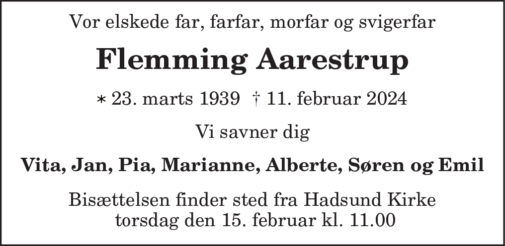 Dødsannonce for Flemming Aarestrup | Nordjyske.dk