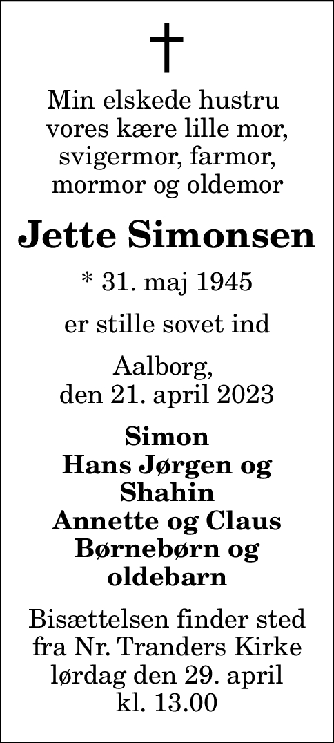 Dødsannonce for Jette Simonsen | Nordjyske.dk