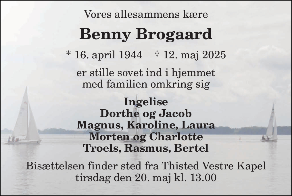 Dødsannonce for Benny Obel Brogaard | Nordjyske.dk