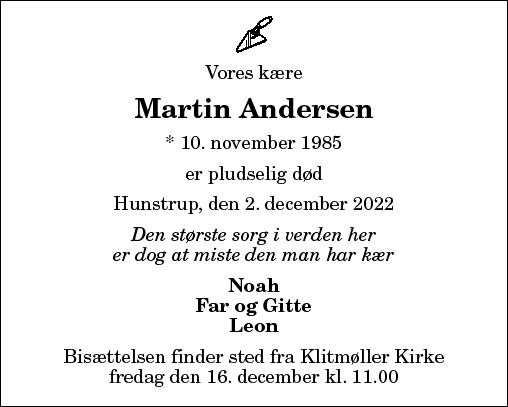 Dødsannonce for Martin Andersen | Nordjyske.dk