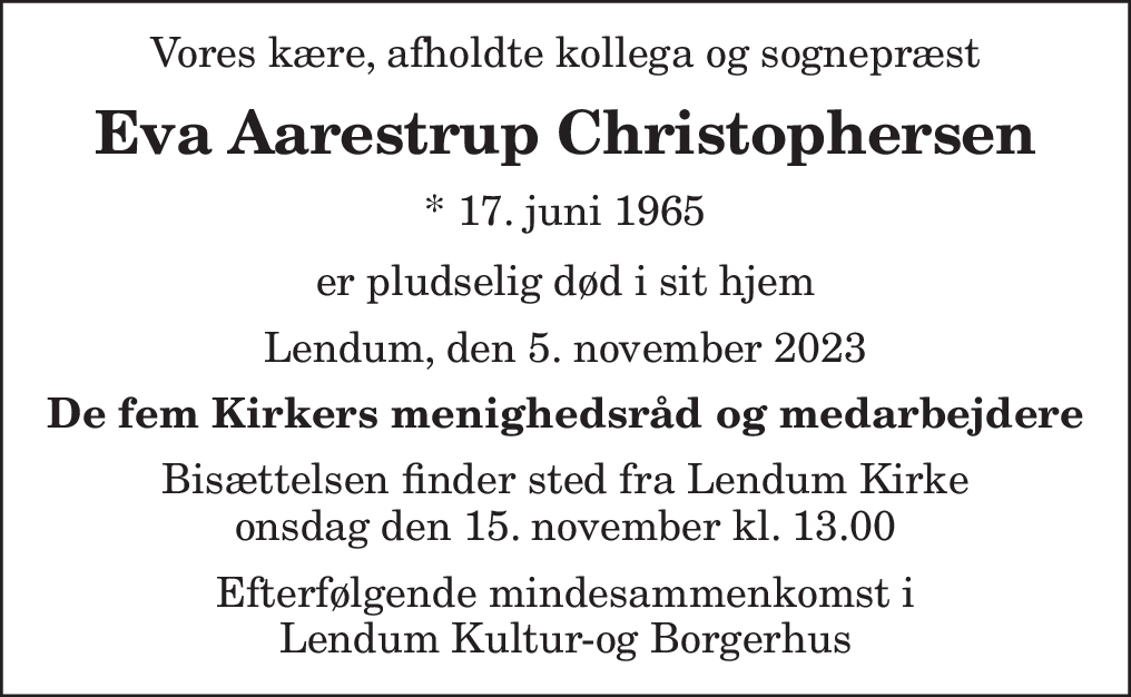 Dødsannonce for Eva Aarestrup Christophersen | Nordjyske.dk
