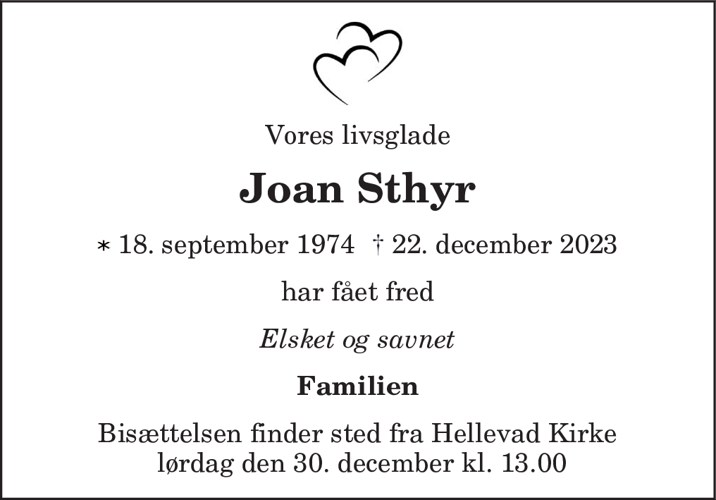 Dødsannonce for Joan Sthyr | Nordjyske.dk