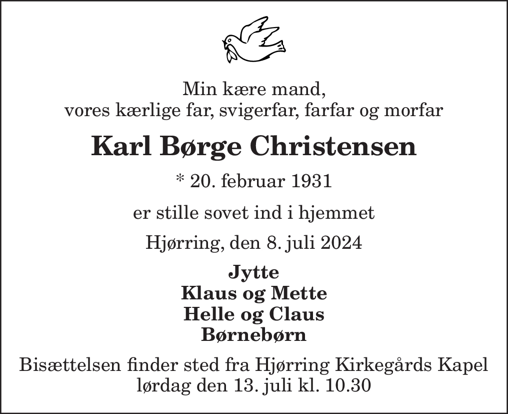 Dødsannonce for Karl Børge Christensen | Nordjyske.dk
