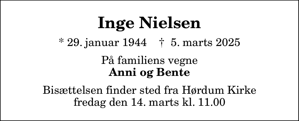 Dødsannonce for Inge Nielsen | Nordjyske.dk