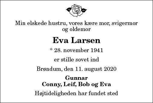 Dødsannonce for Eva Larsen | Nordjyske.dk