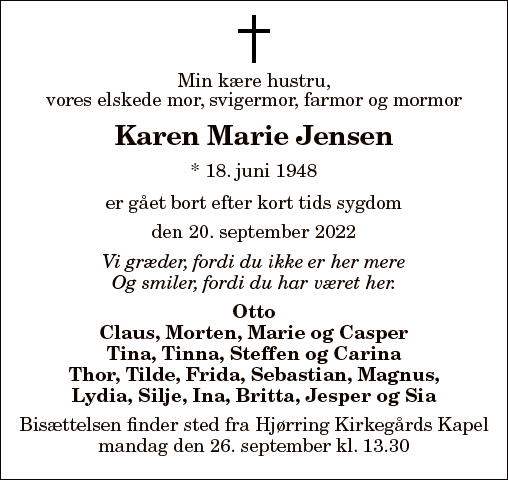 Dødsannonce for Karen Marie Jensen | Nordjyske.dk