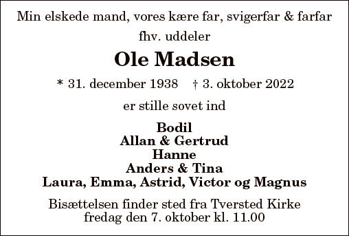 Dødsannonce for Ole Madsen | Nordjyske.dk
