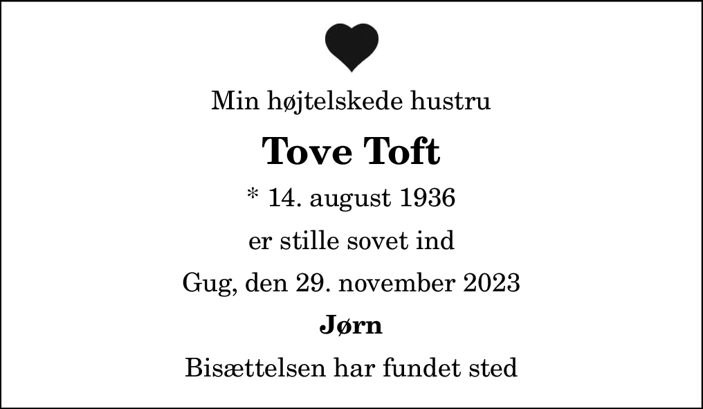 Dødsannonce for Tove Toft | Nordjyske.dk