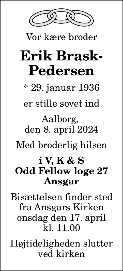 Dødsannonce for Erik Brask-Pedersen | Nordjyske.dk