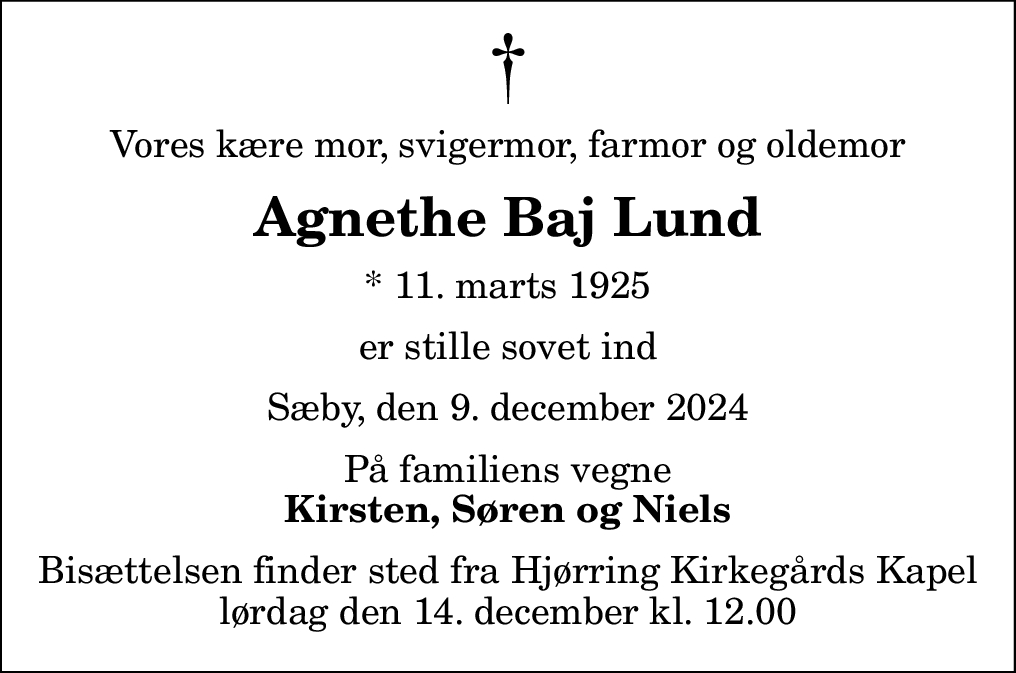 Dødsannonce for Agnethe Lund | Nordjyske.dk